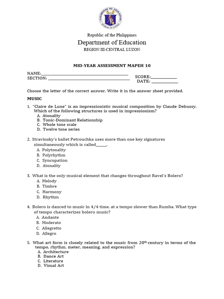 Mapeh 10 Mya Assessment Tool | PDF | Physical Fitness