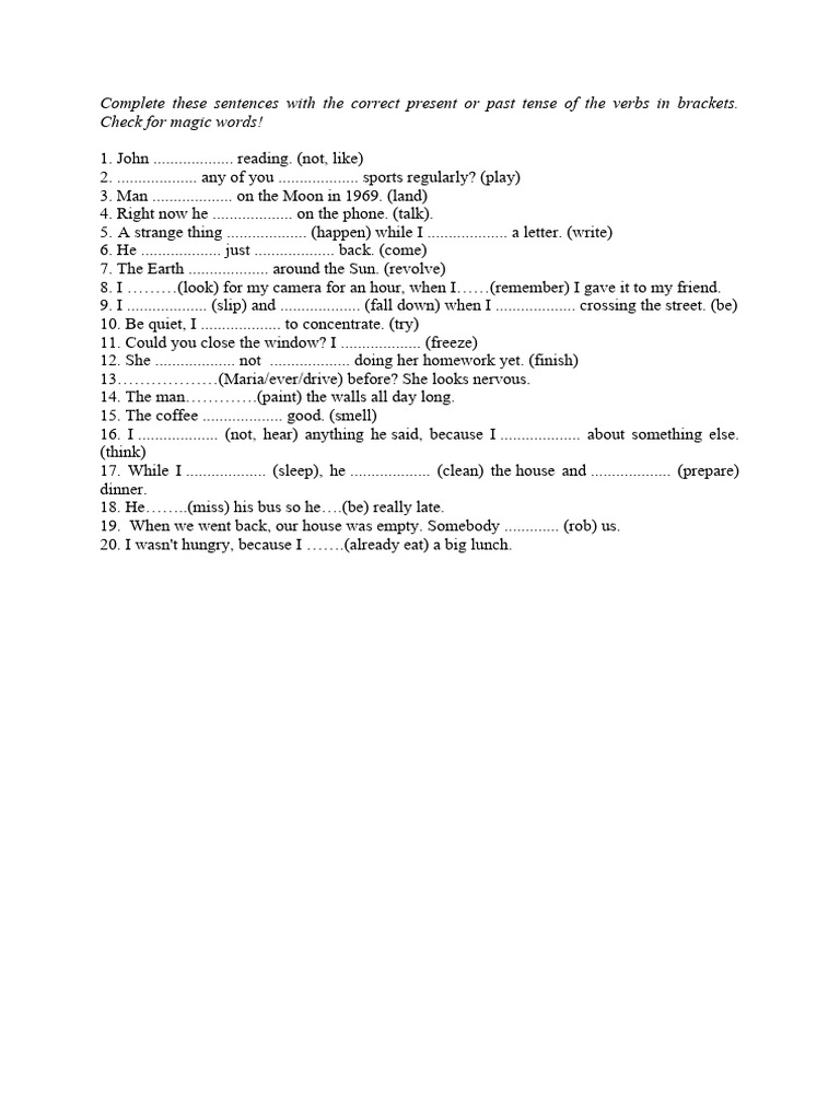 Mix present and past tenses PRACTICE | PDF