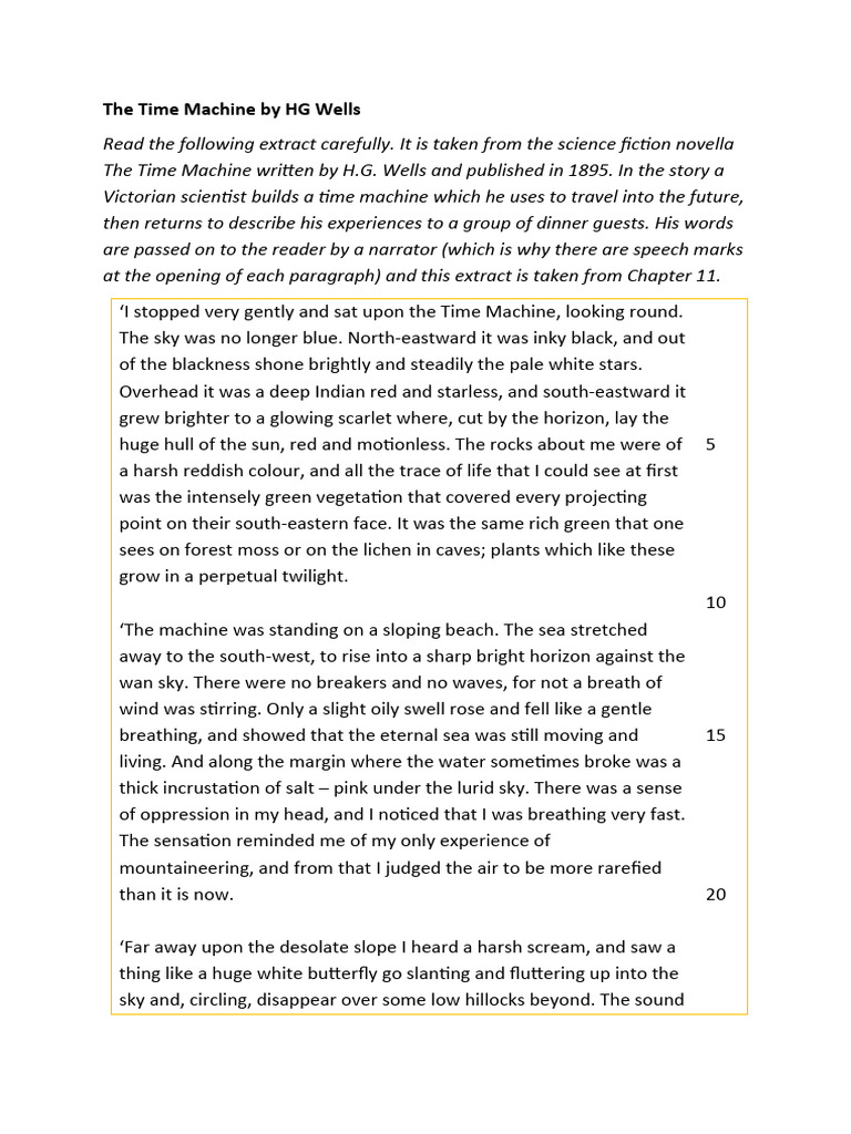 The Time Machine by HG Wells - Class Work | PDF | The Time Machine