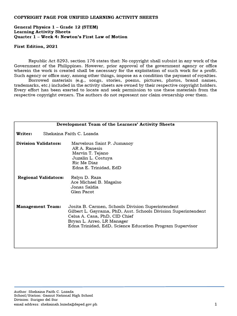 GP1 - Q1 - Week 4 | PDF | Force | Inertia