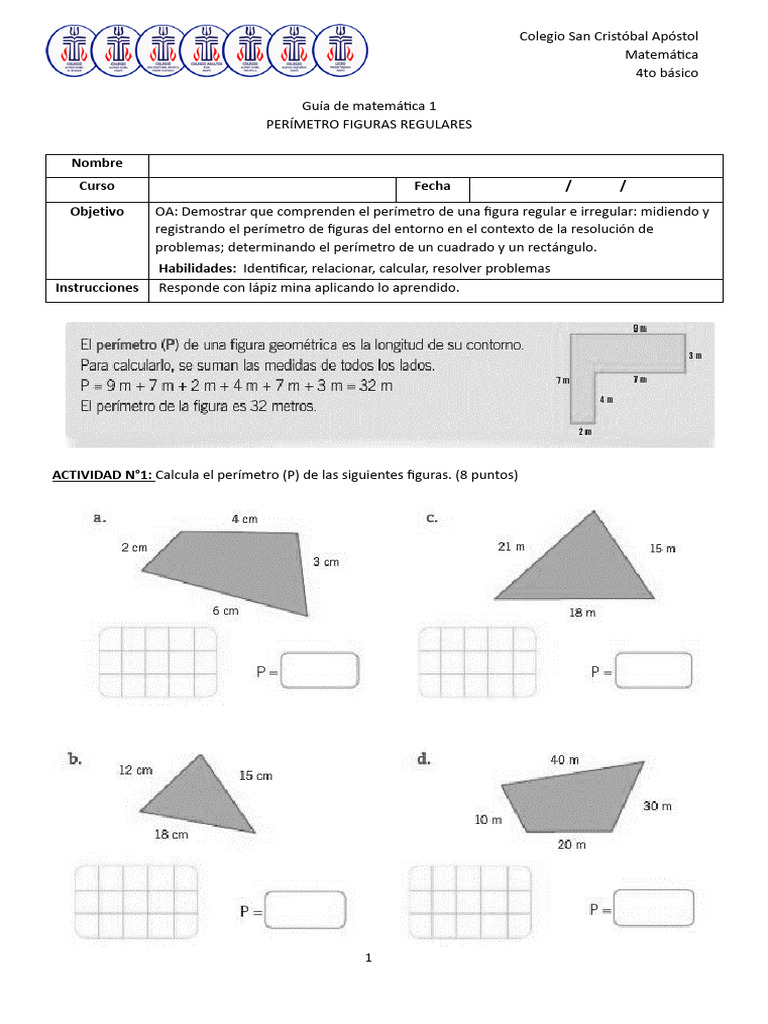 Guía de Perímetro para 4° Básico | PDF | Geometria clasica | Matemáticas