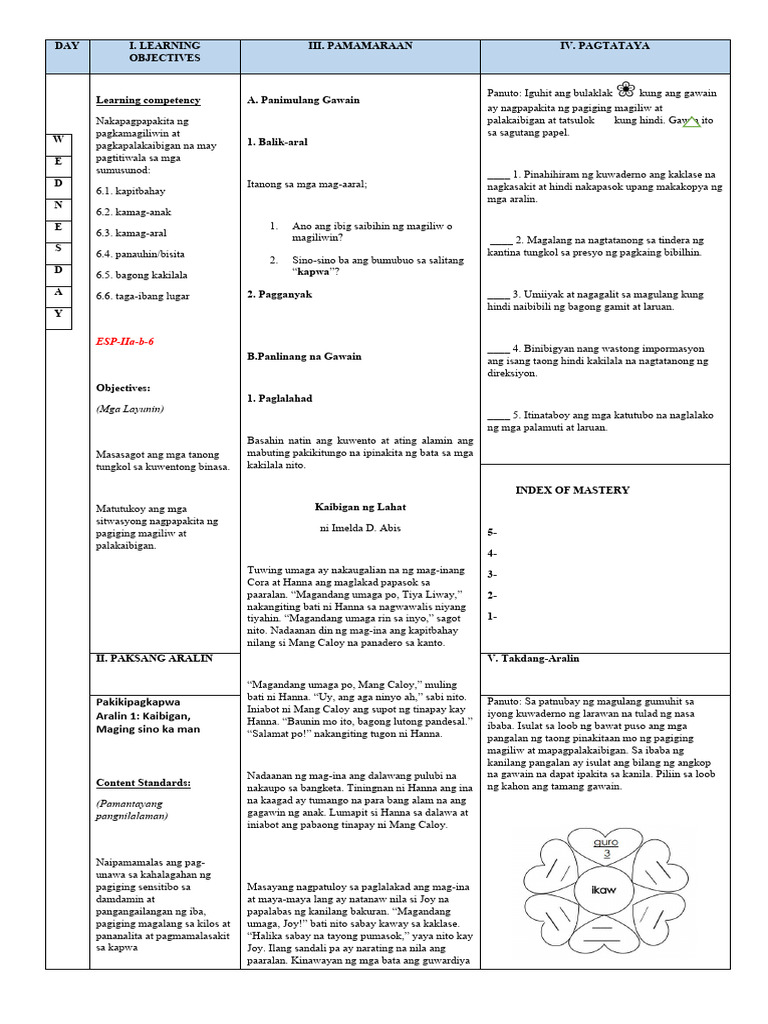 Esp-Iia-B-6: (Mga Layunin) | PDF
