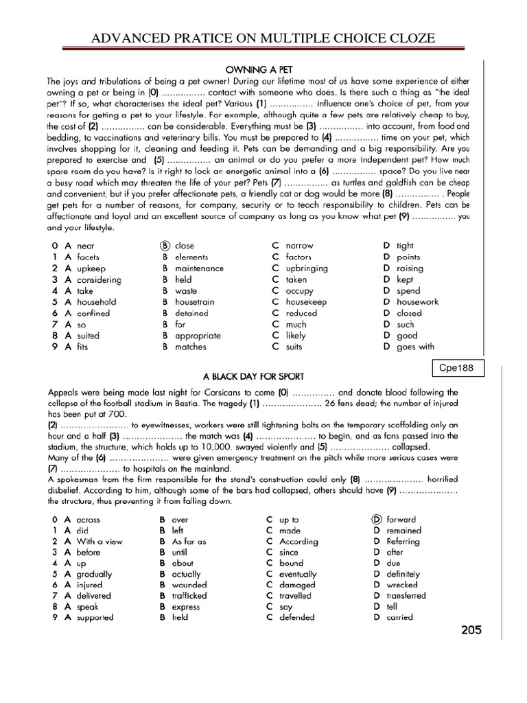 Advanced Practice On Multiple Choice Cloze Pdf