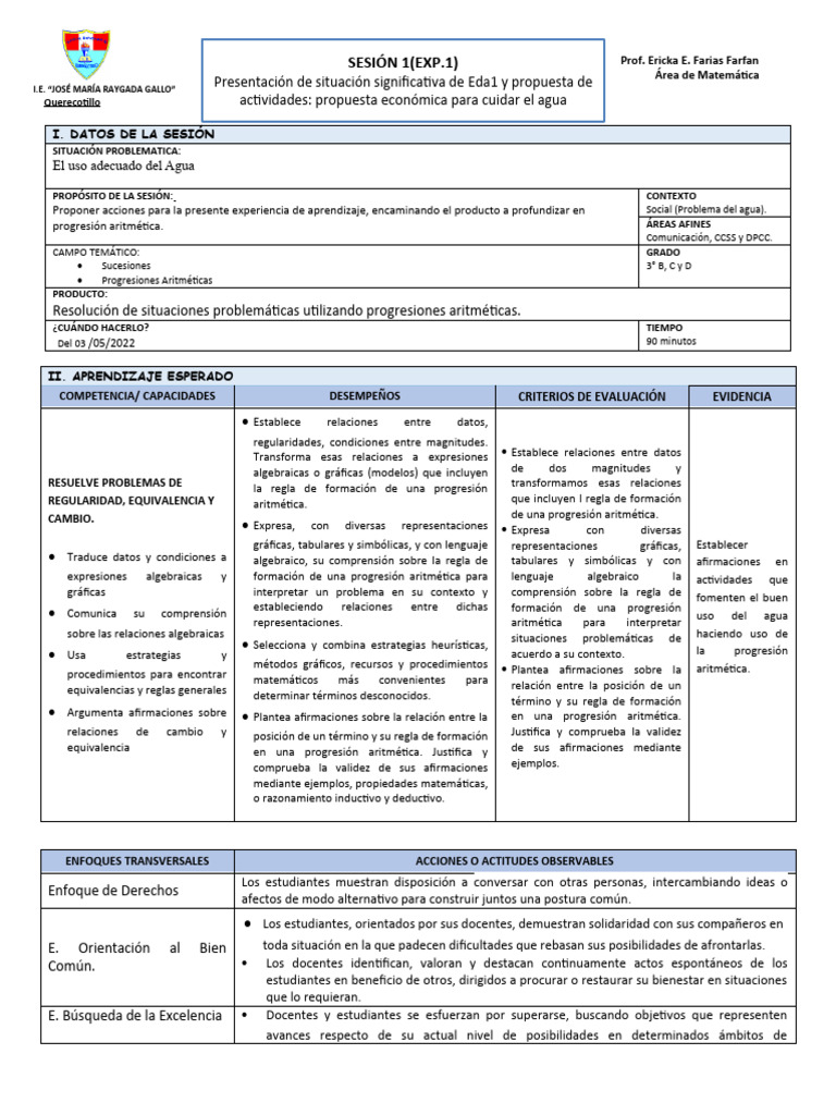 Sesion Aprendizaje 1 Eda 1 3ero Pdf Evaluación Aritmética