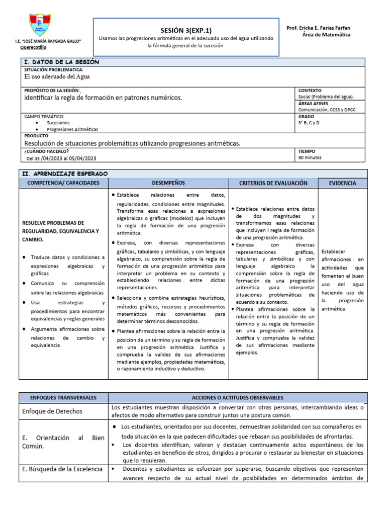 SESION APRENDIZAJE 3 EDA 1 3ero | PDF | Evaluación | Aritmética