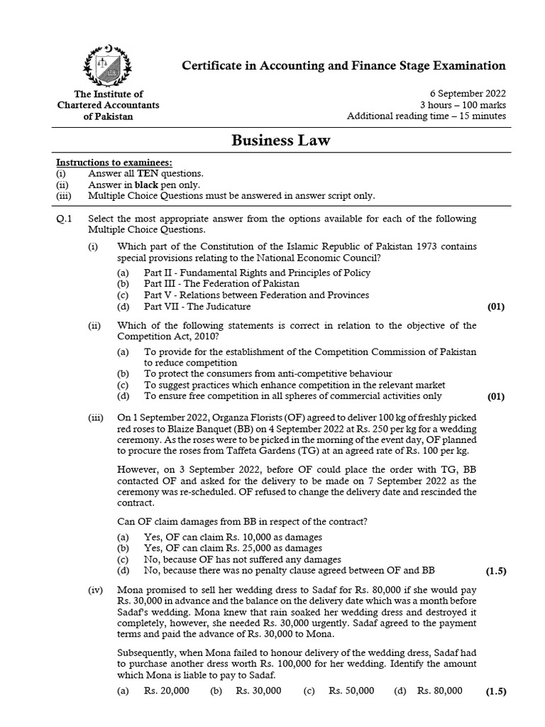CAF 4 BLW Autumn 2022 | PDF | Multiple Choice | Private Law