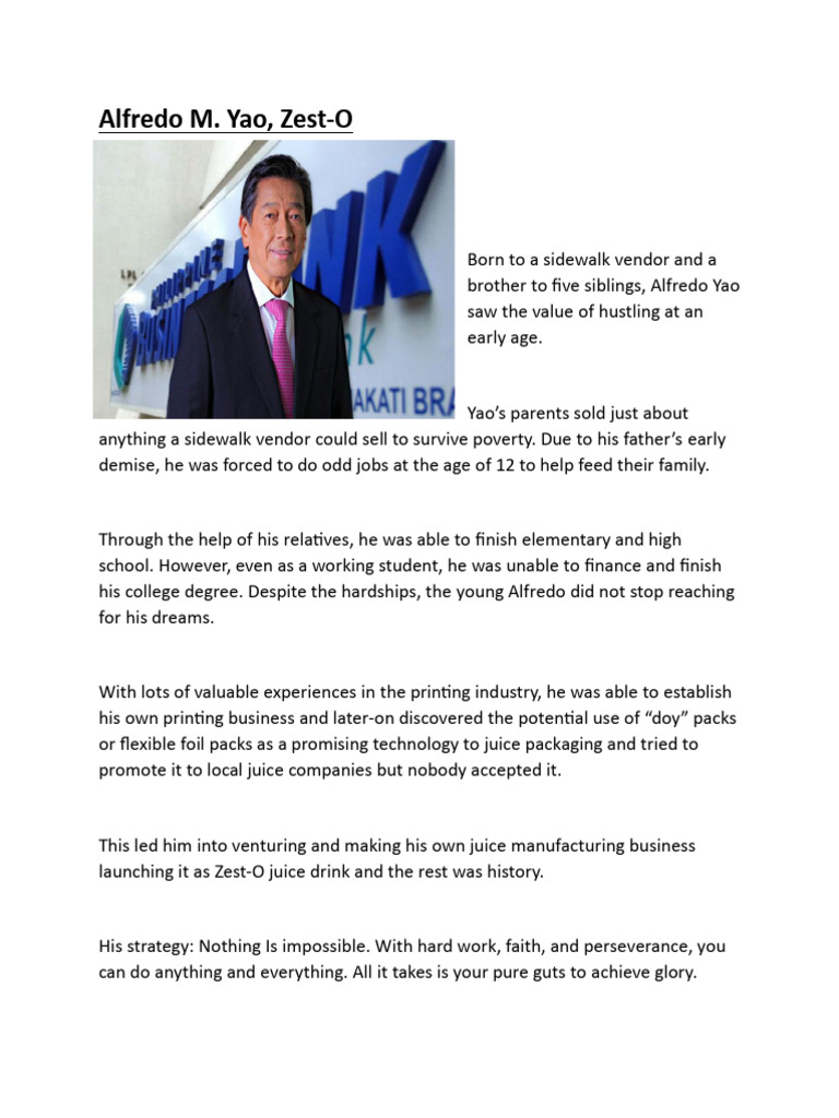 Alfredo M. Yao, Zest-O | PDF | Economies