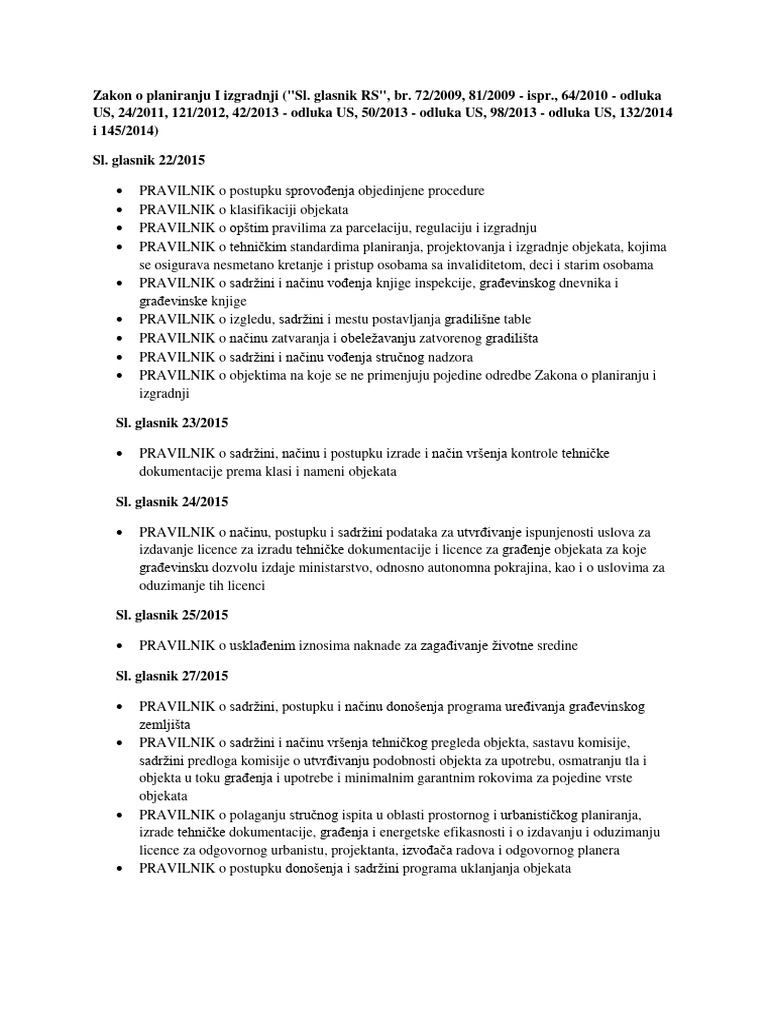 Spisak Propisa U Oblasti Gradjevinarstva | PDF