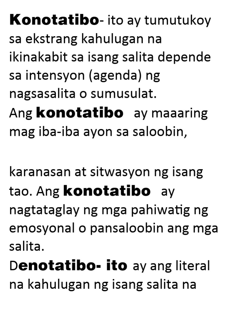 Konotatibo Denotatibo | PDF