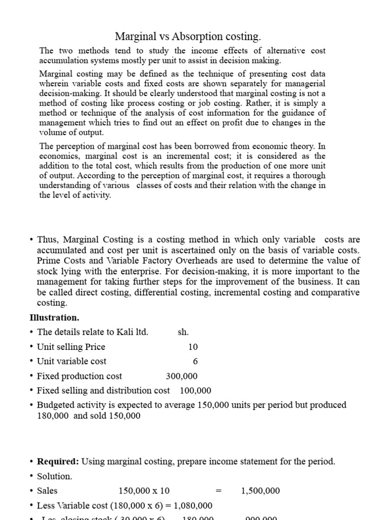 Marginal Vs Absorption Costing | PDF | Cost Of Goods Sold | Marginal Cost