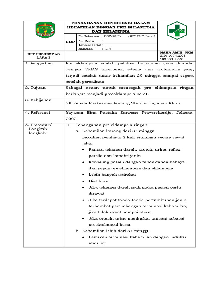 Sop Pre Eklamsia | PDF | Pengembangan Diri | Kesehatan Holistik