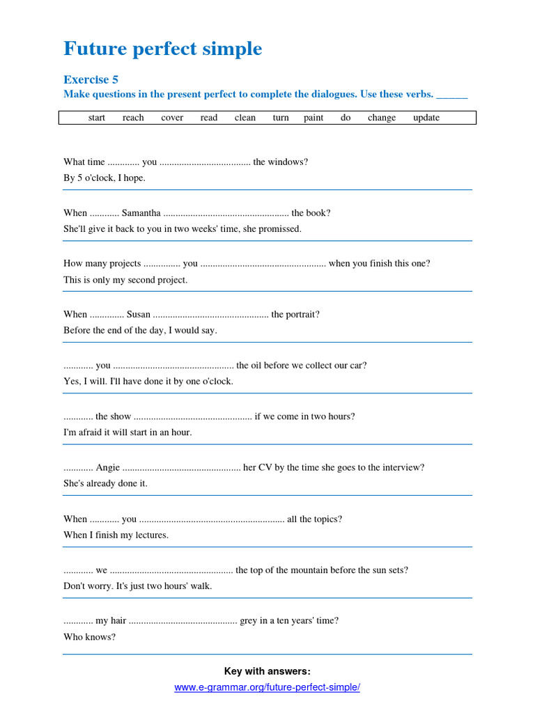 Future Perfect Simple Exercise 5 | PDF