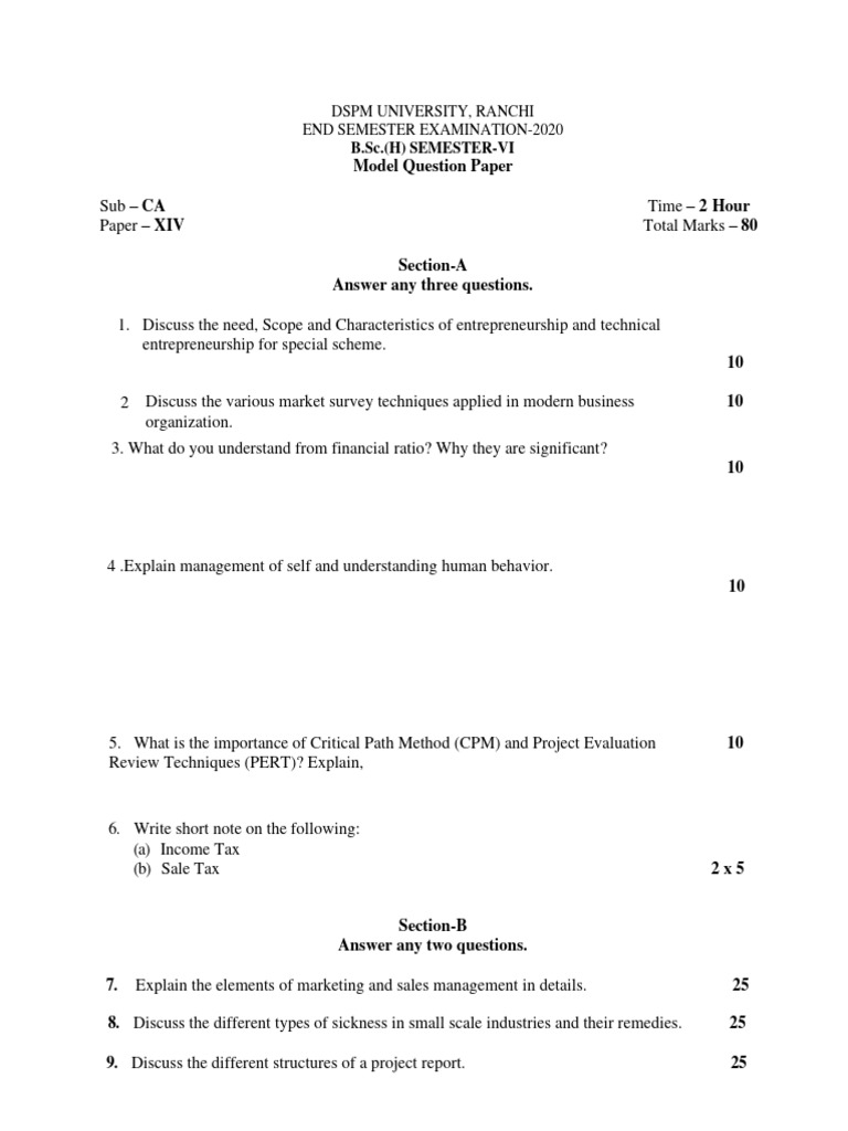 B.Sc. CA Exam Model Paper | PDF | Business