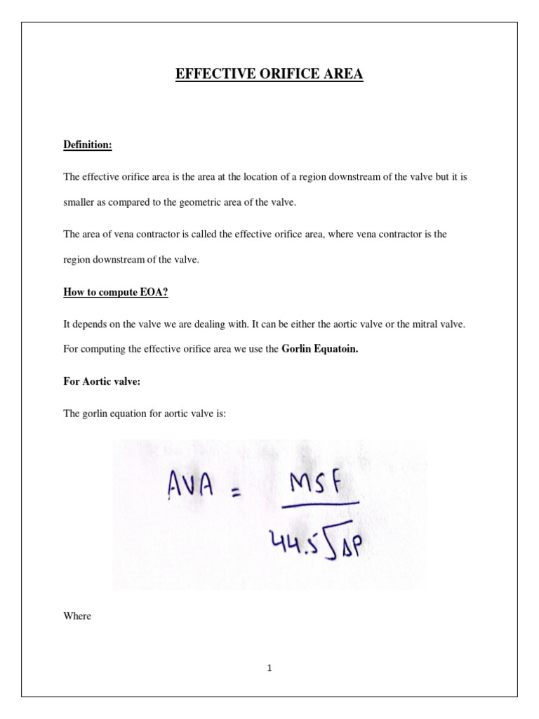 Effective Orifice Area | Download Free PDF | Heart Valve | Diastole