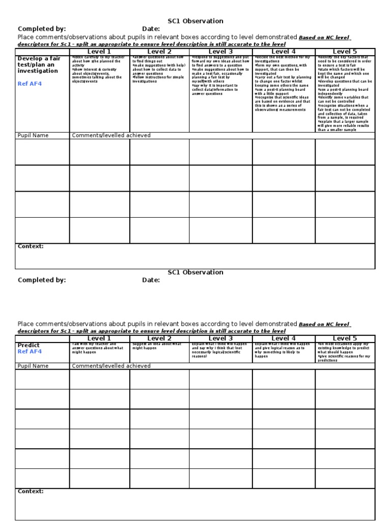 Levelled SC1 Observation | PDF | Observation | Accuracy And Precision