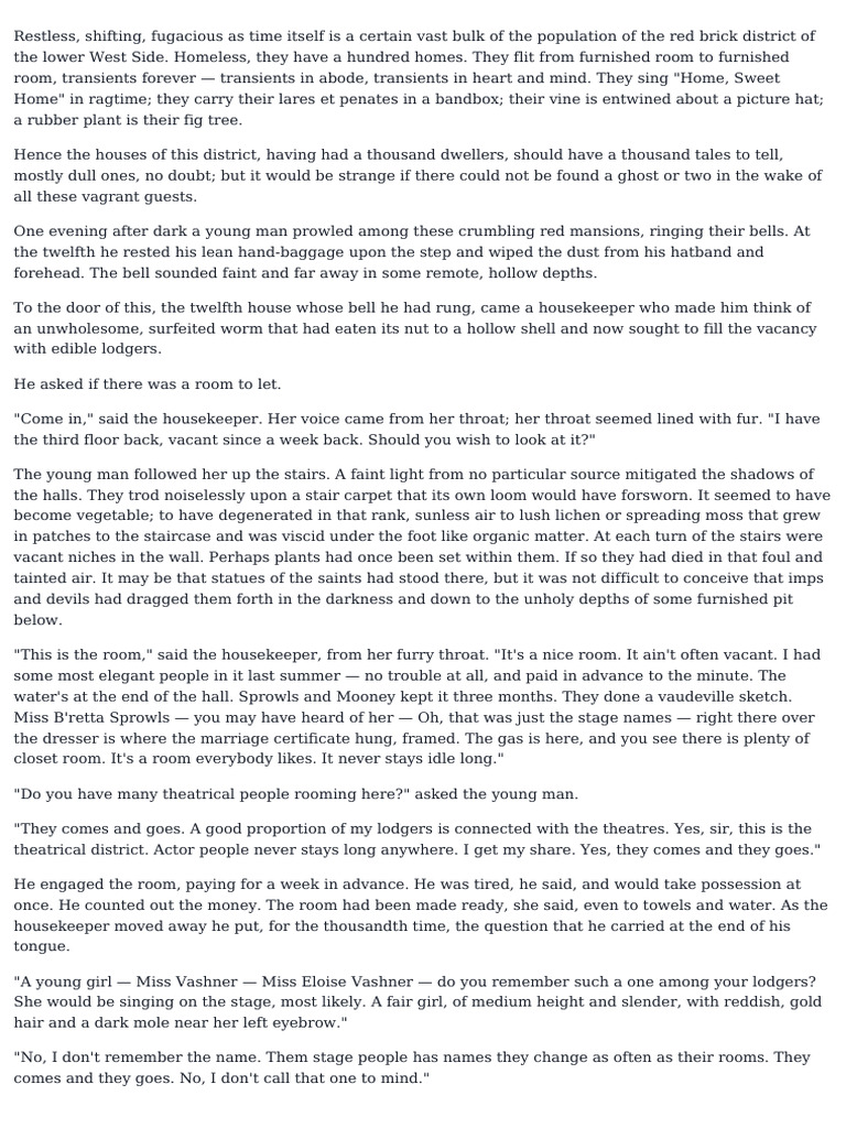 The Furnished Room | PDF