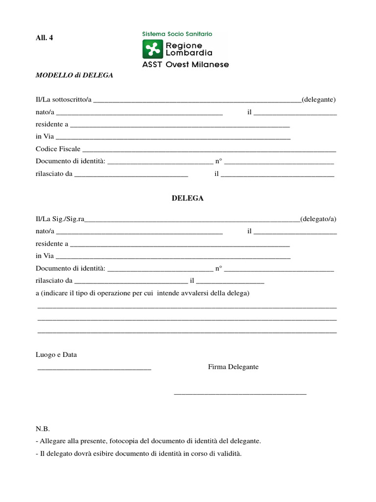 All.4 Modello Delega Asst | PDF