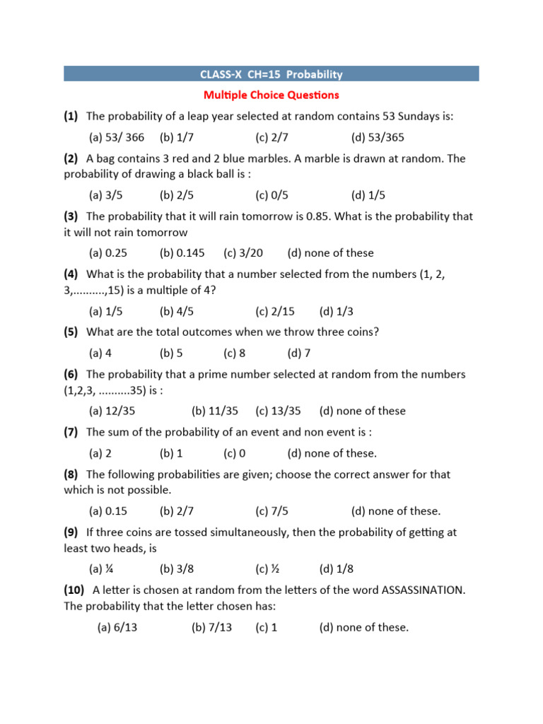 X-Probability Worksheet | PDF | Odds | Probability