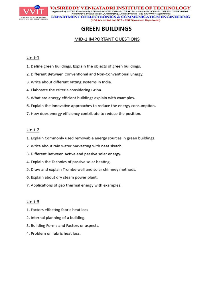 Green Buildings Imp Questions | PDF