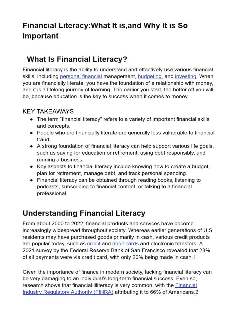 233 Financial Literacy - What It Is, and Why It Is So Important | PDF ...
