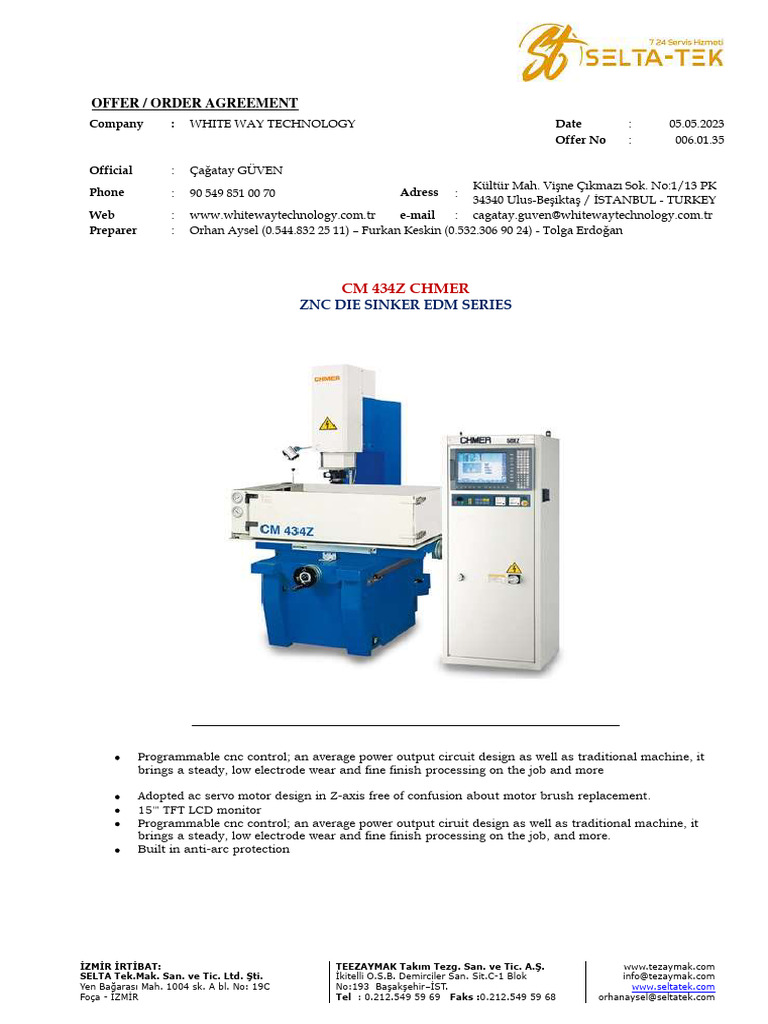 CM 434Z CHMER EDM Offer Details | PDF | Manufactured Goods | Secondary ...
