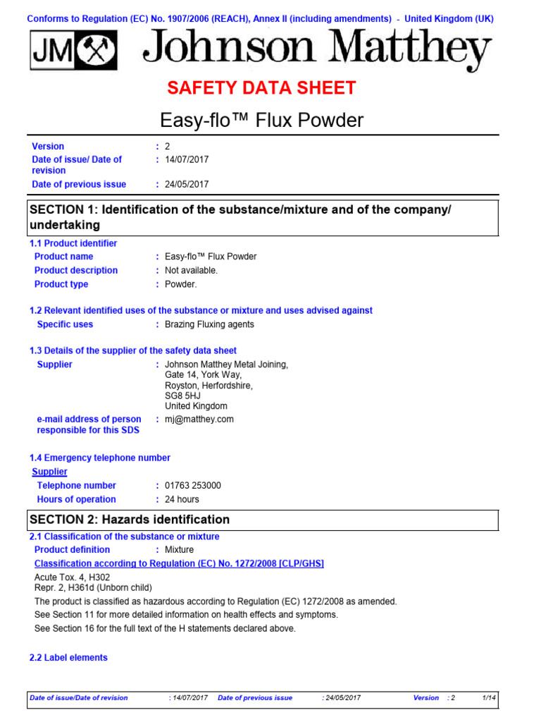 Easy-Flo Flux Powder | PDF | Waste | Personal Protective Equipment