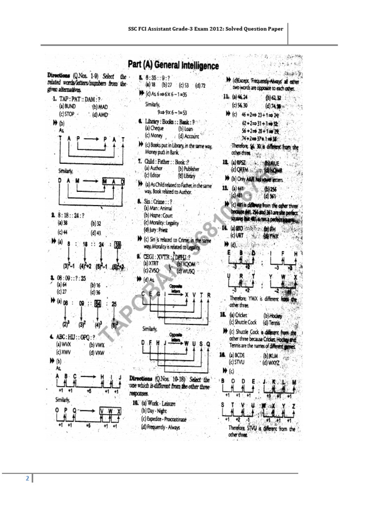 SSC FCI Exam 2012 Solved Paper | PDF | Equestrian Sports | Educational ...