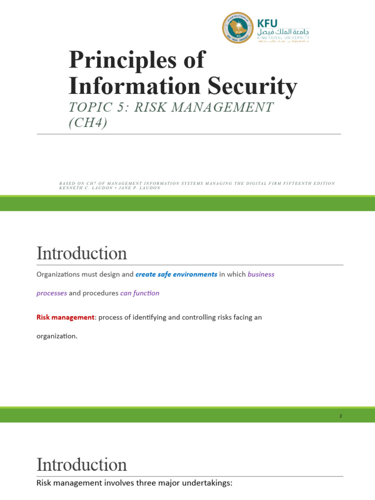 Topic 5 - Risk Management | PDF | Risk | Vulnerability (Computing)