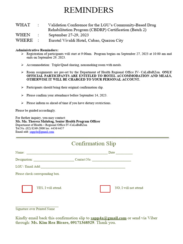 Confirmation Slip - VALIDATION BATCH 2 | PDF