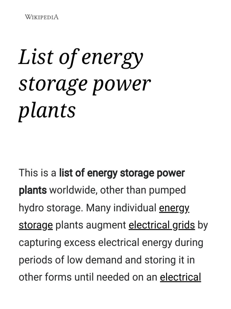 List of Energy Storage Power Plants - Wikipedia | PDF | Energy Storage ...
