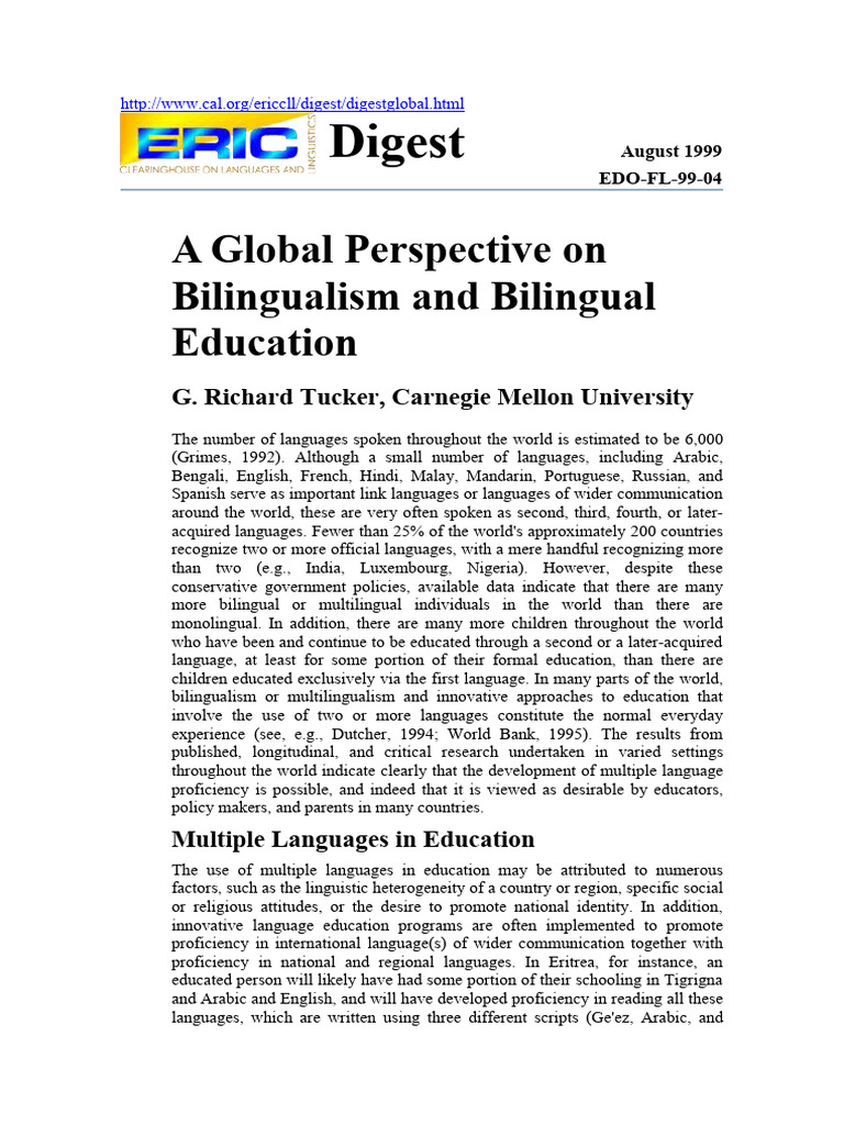 A Global Perspective On Bilingualism | PDF | Multilingualism | Second Language