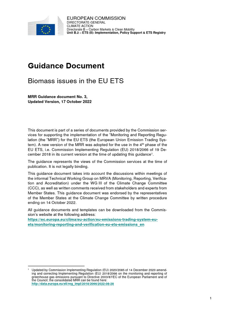 Biomass Guidance in EU ETS Regulations | PDF | Biofuel | Fuels