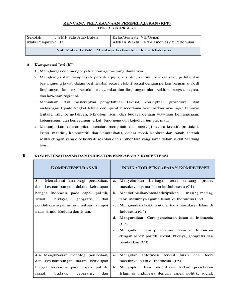 Rencana Pelaksanaan Pembelajaran (RPP) IPK: 3.3.1/IPK 4.3.1 | PDF