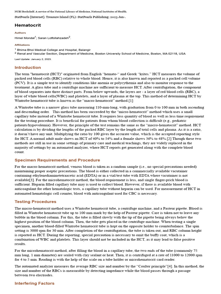 Hematocrit - StatPearls - NCBI Bookshelf | PDF | Medical Specialties ...