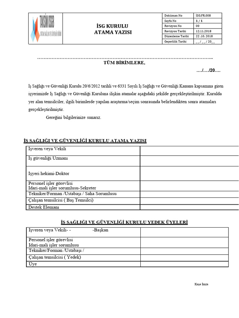 Isg Kurul Atama Yazisi | PDF