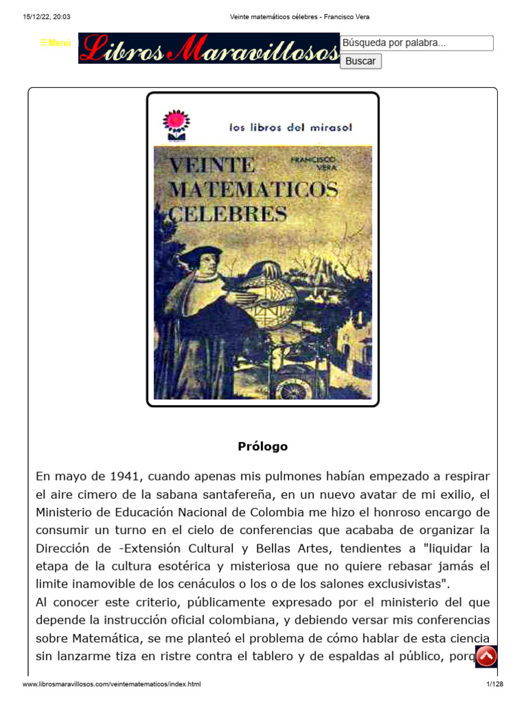 Veinte Matemáticos Célebres - Francisco Vera | PDF | Ecuaciones | Matemáticas