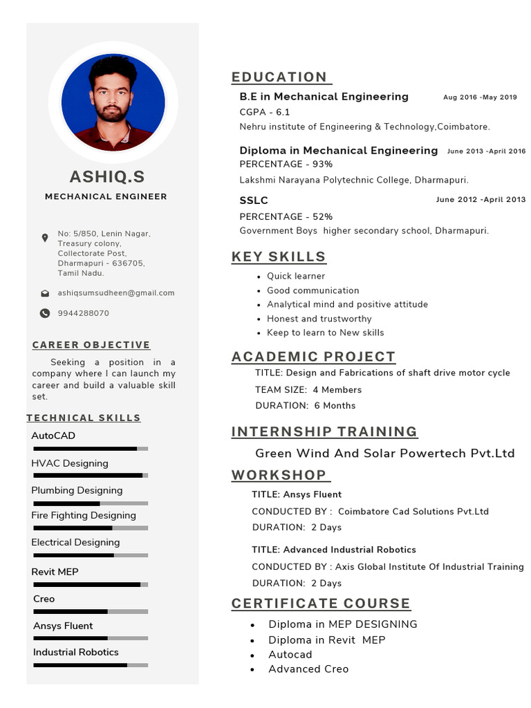 S.ashiq - Resume | PDF | Mechanical Engineering | Computer Aided Design