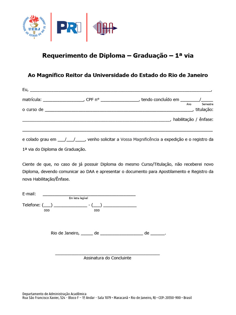 Requerimento_1a_Via_de_Diploma_de_Graduacao | PDF