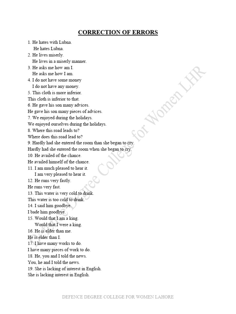 Correction of Errors | PDF