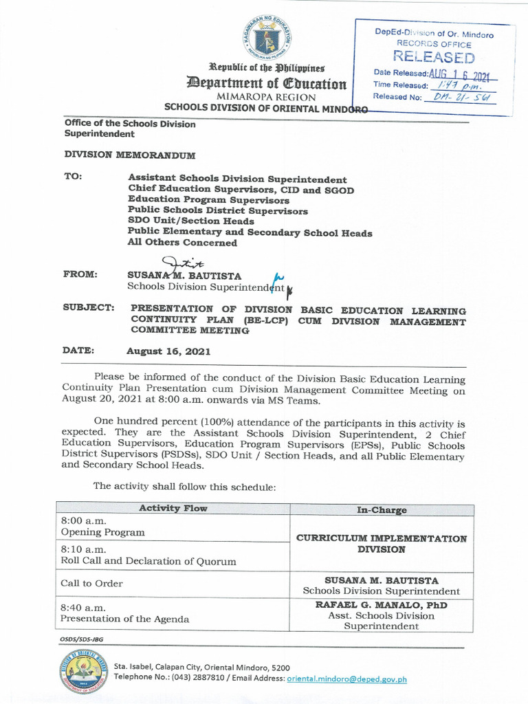 Presentation of Division Basic Education Learning Continuity Plan BE ...