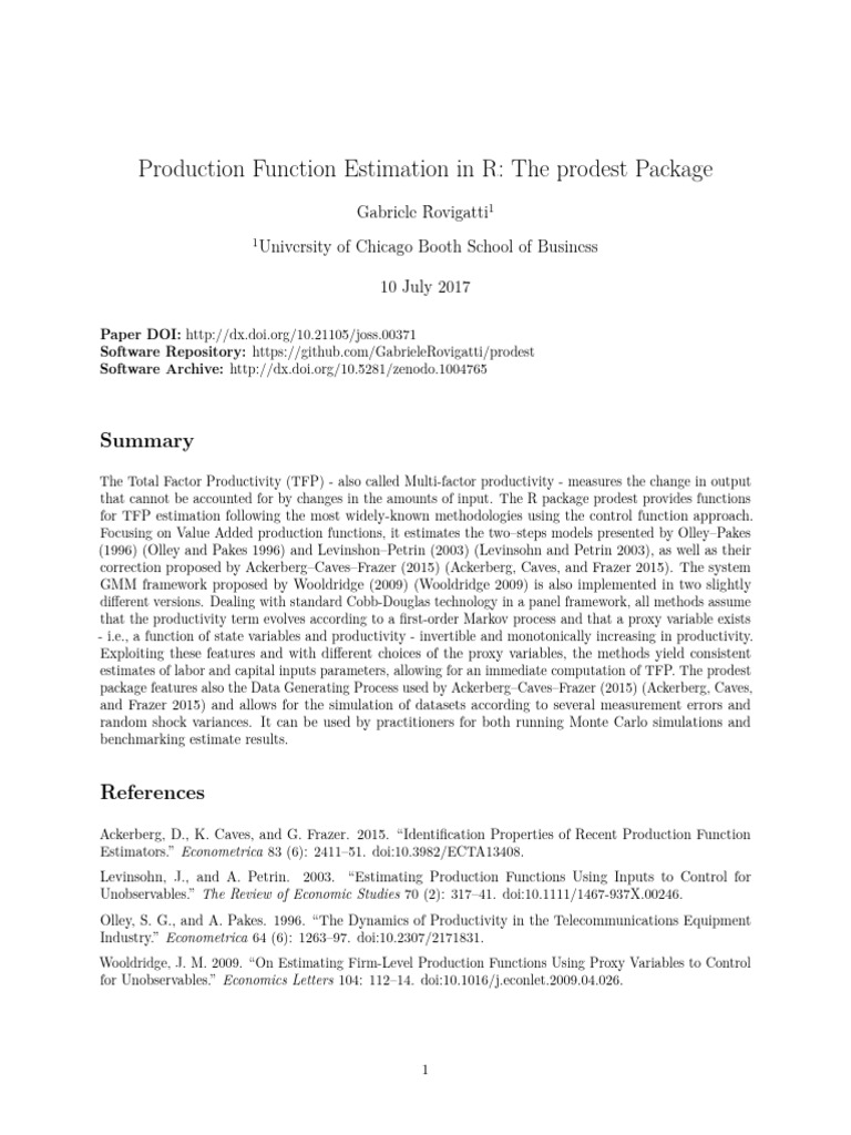 Production Function Estimation in R The Prodest Pa | PDF | Production Function | Simulation