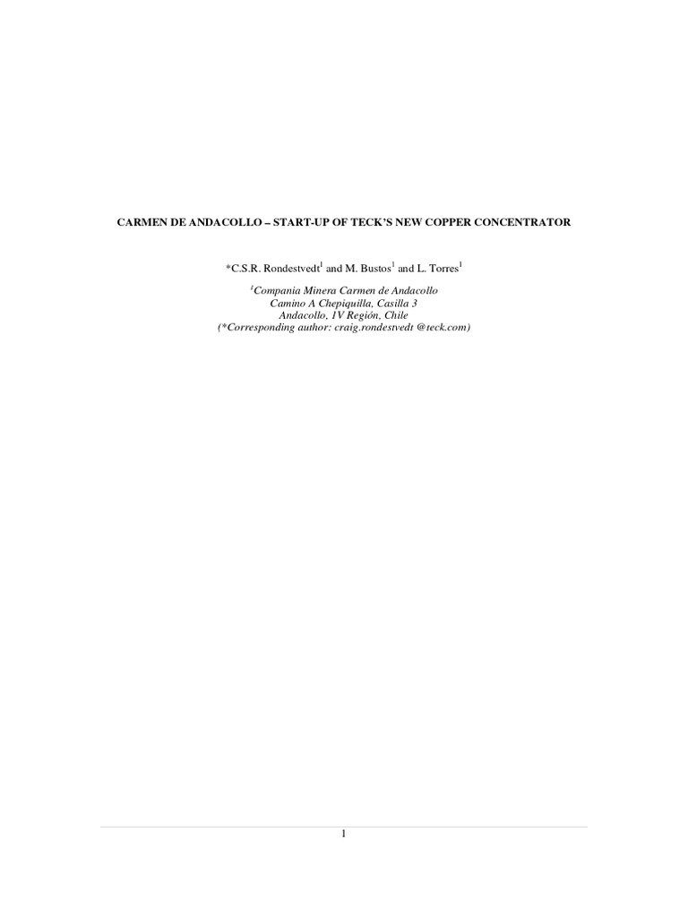 Paper # 061 - CARMEN DE ANDACOLLO-START-UP OF TECKS NEW COPPER ...