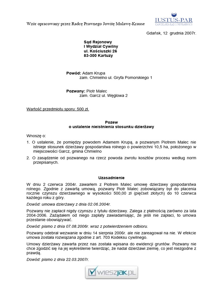 Pozew Ustalenie 2 882 | PDF