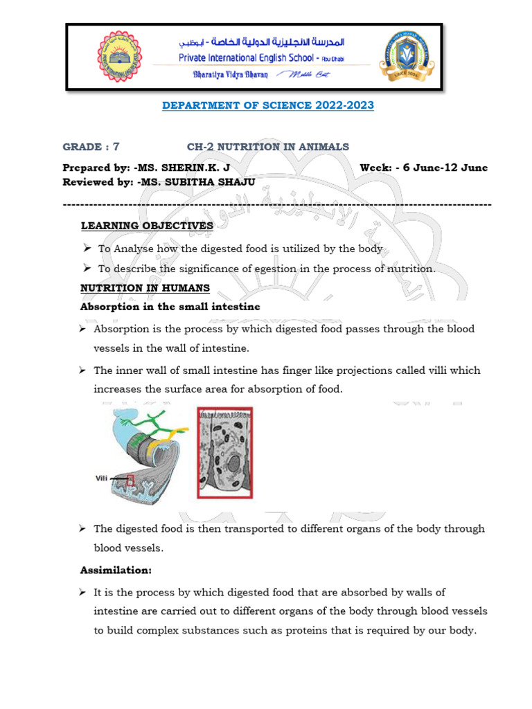 Absorption, Assimilation and Egestion | PDF