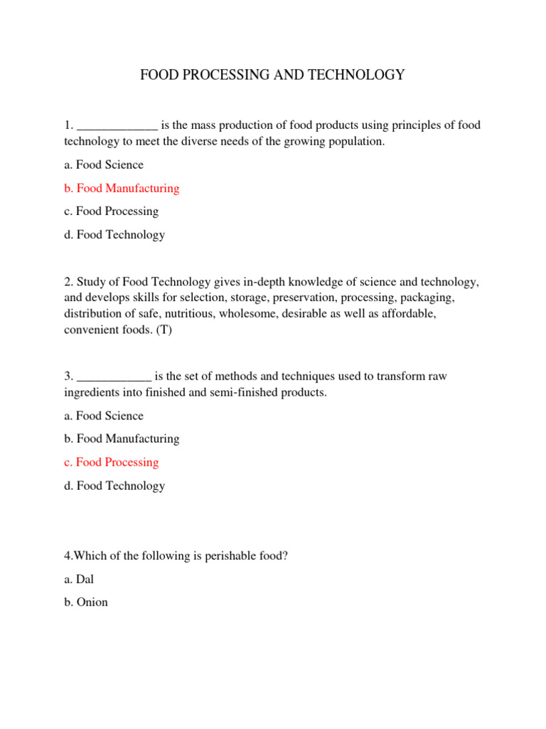 Worksheet Food Processing And Technology Pdf Foods Food Processing