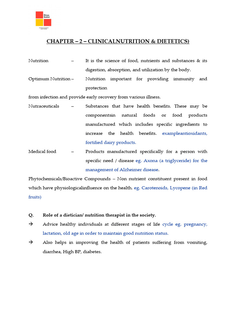 Chap-2 Notes For Clinical Nutrition and Dietetics | Download Free PDF ...