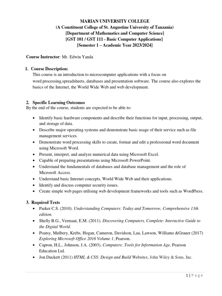GST 101 - GST 111 - Basic Computer Applications - Course Outline | PDF | World Wide Web ...