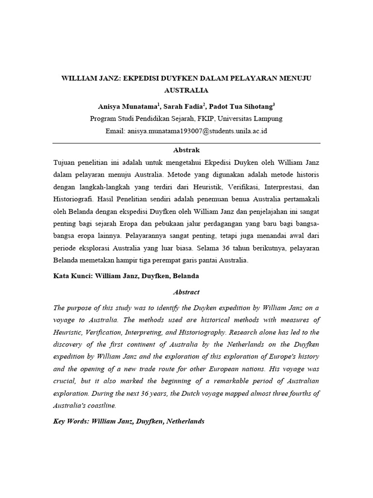 WILLIAM JANZ; EKPEDISI DUYFKEN DARI BELANDA MENUJU AUSTRALIA | PDF