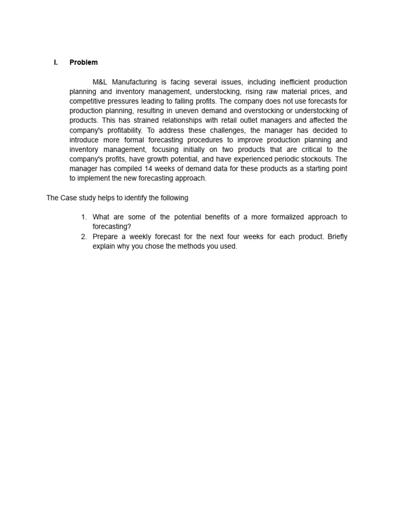 Case Study 07 | PDF | Forecasting | Inventory Case Study 07 | PDF | Forecasting | Inventory