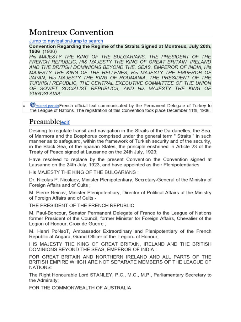 Montreux Convention | PDF | Ratification | Treaty